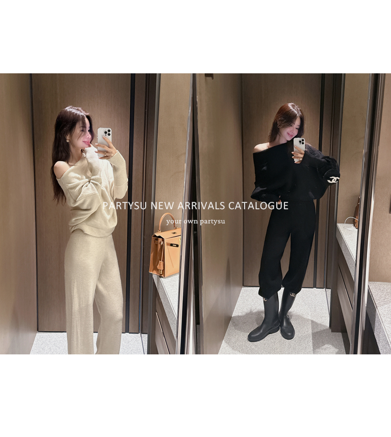 [Cartoon off knit set]