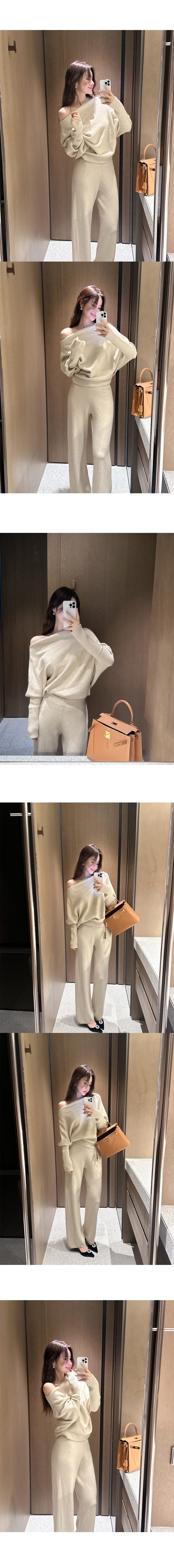 [Cartoon off knit set]